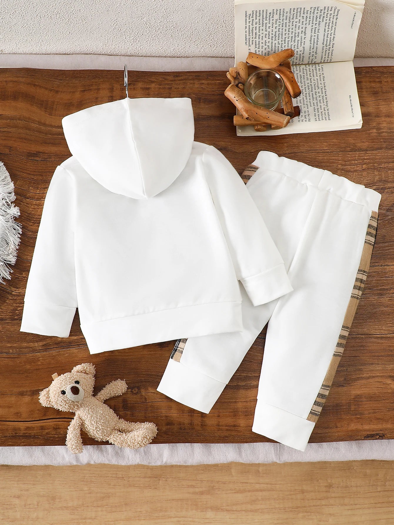 2pc Baby Boy Cartoon Bear Hoodie & Plaid Joggers Set (1-3Y ...